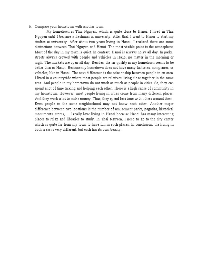 Compare Your Hometown With Another Town. IELTS WRITING | PDF