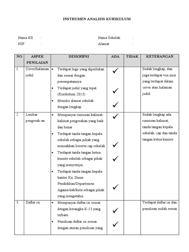 Instrumen Analisis Kurikulum | PDF
