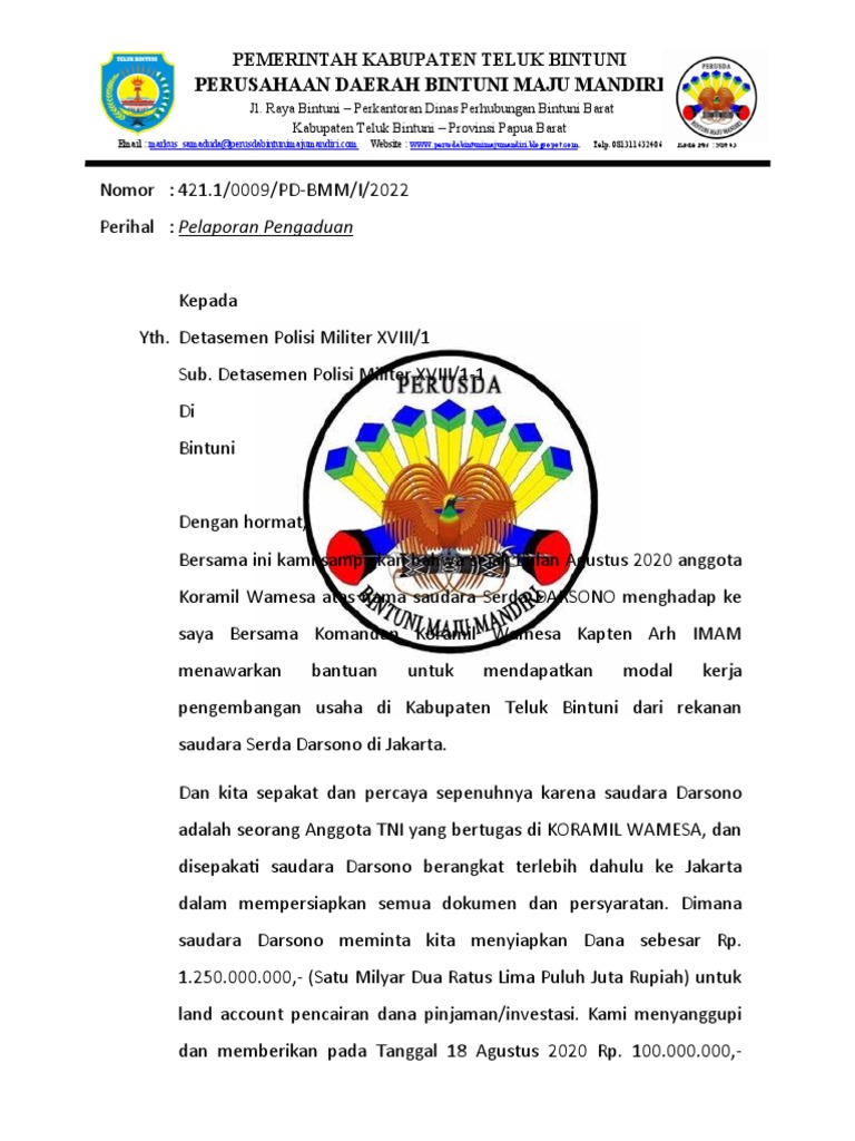 Perusahaan Daerah Bintuni Maju Mandiri: Pemerintah Kabupaten Teluk ...