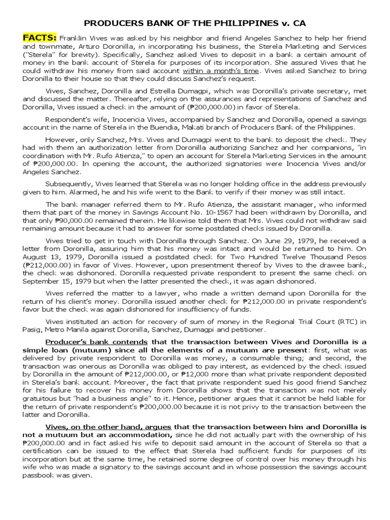 PRODUCERS BANK OF THE PHILIPPINES v. CA | PDF | Loans | Money
