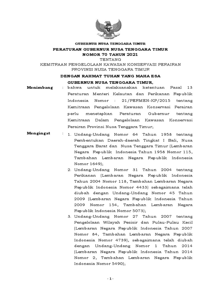 Pergub NTT No 70 Tahun 2021 | PDF
