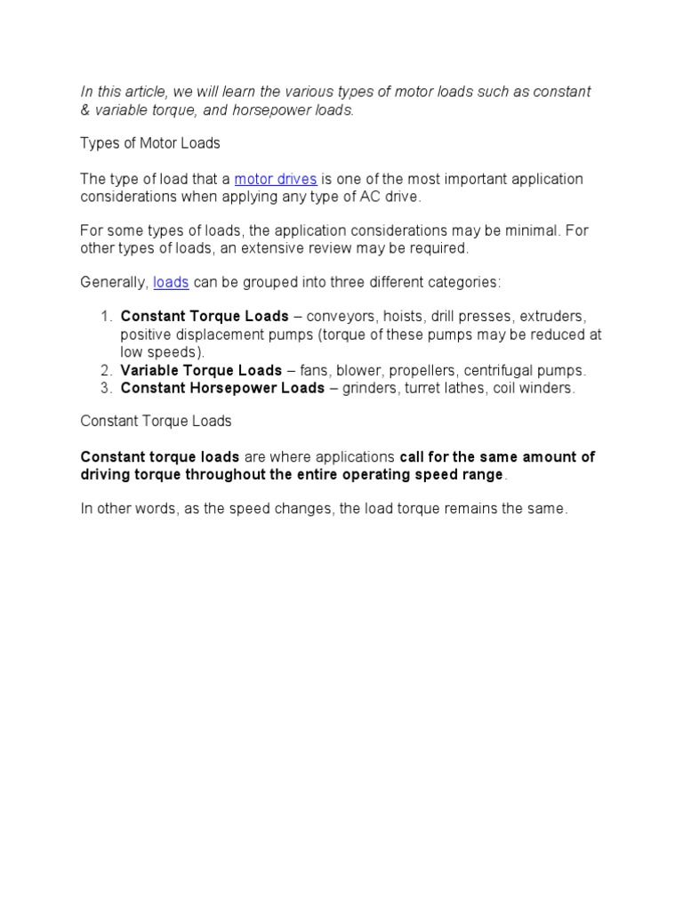 Different Types of Motor Load | PDF | Electric Motor | Mechanics