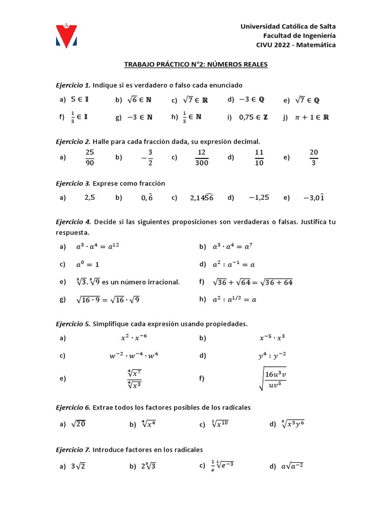 Ejercicios de Números Reales en Matemática | PDF | Intervalo ...