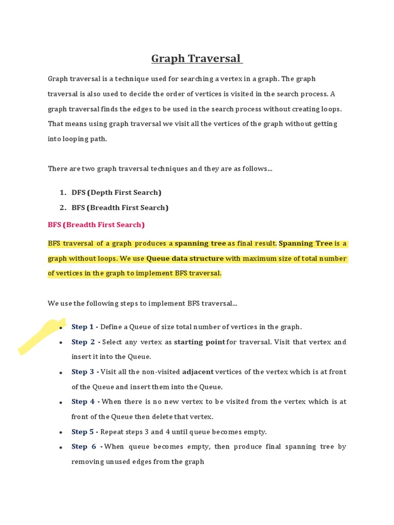 Graph Traversal: 1. DFS (Depth First Search) 2. BFS (Breadth First ...