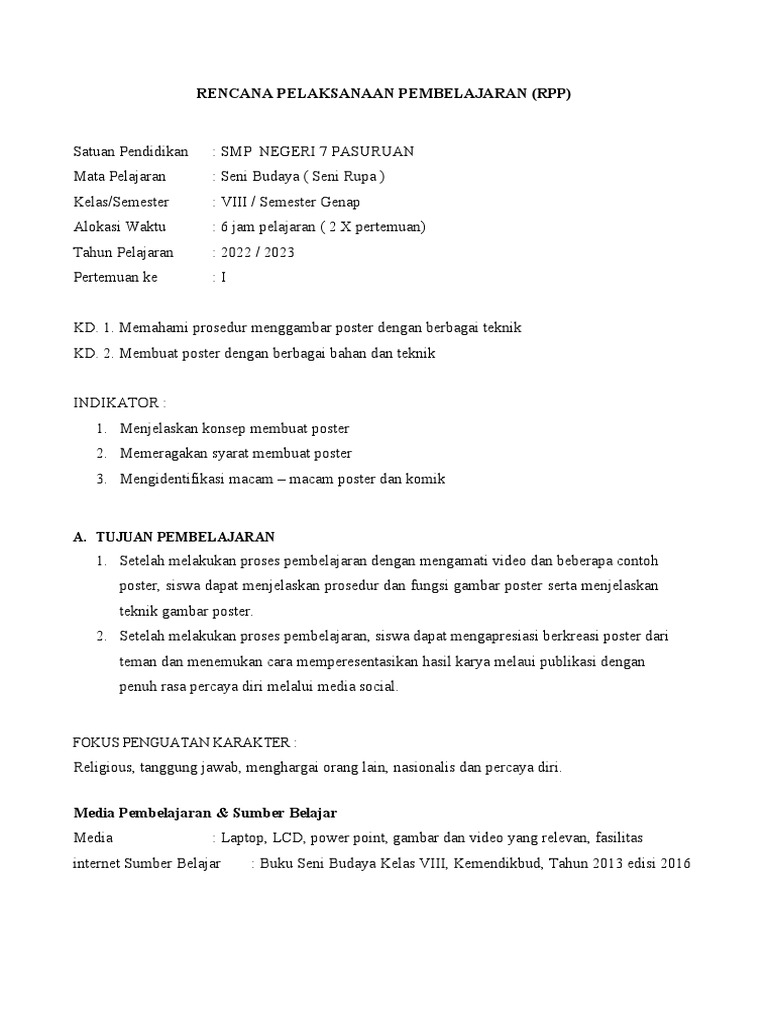 RPP Poster Aktivitas 10 | PDF