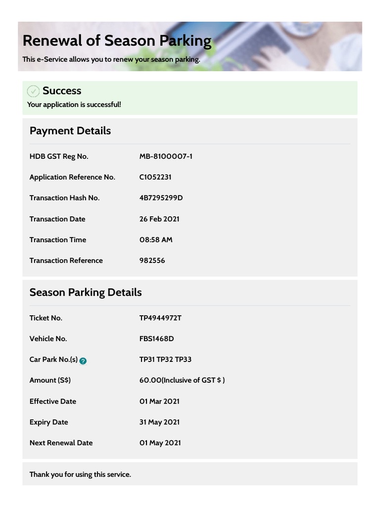 Parking HDB Renew Exp 31-05-2021 | PDF