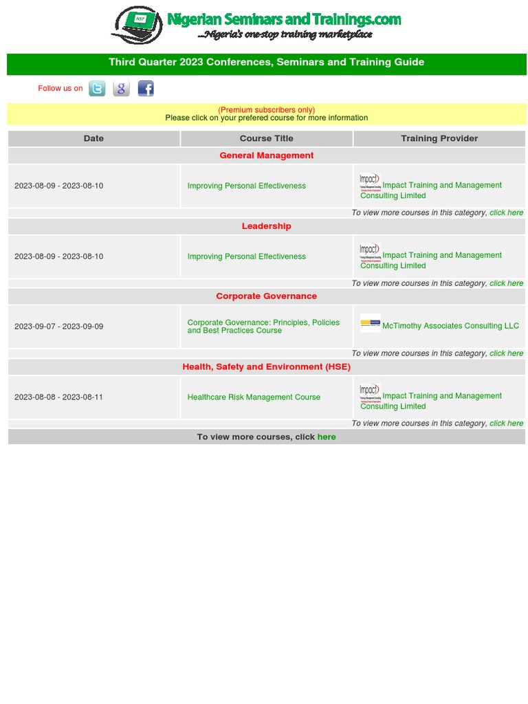 Third Quarter 2023 Conferences and Training Guide | PDF