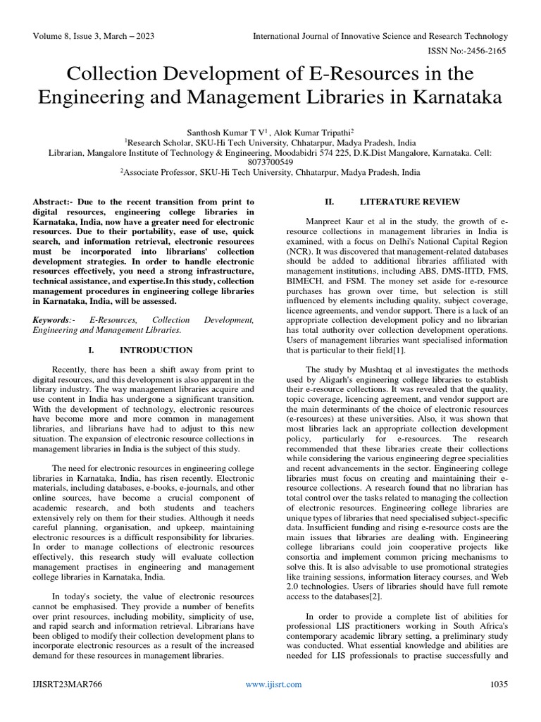 Collection Development of E-Resources in The Engineering and Management Libraries in Karnataka ...