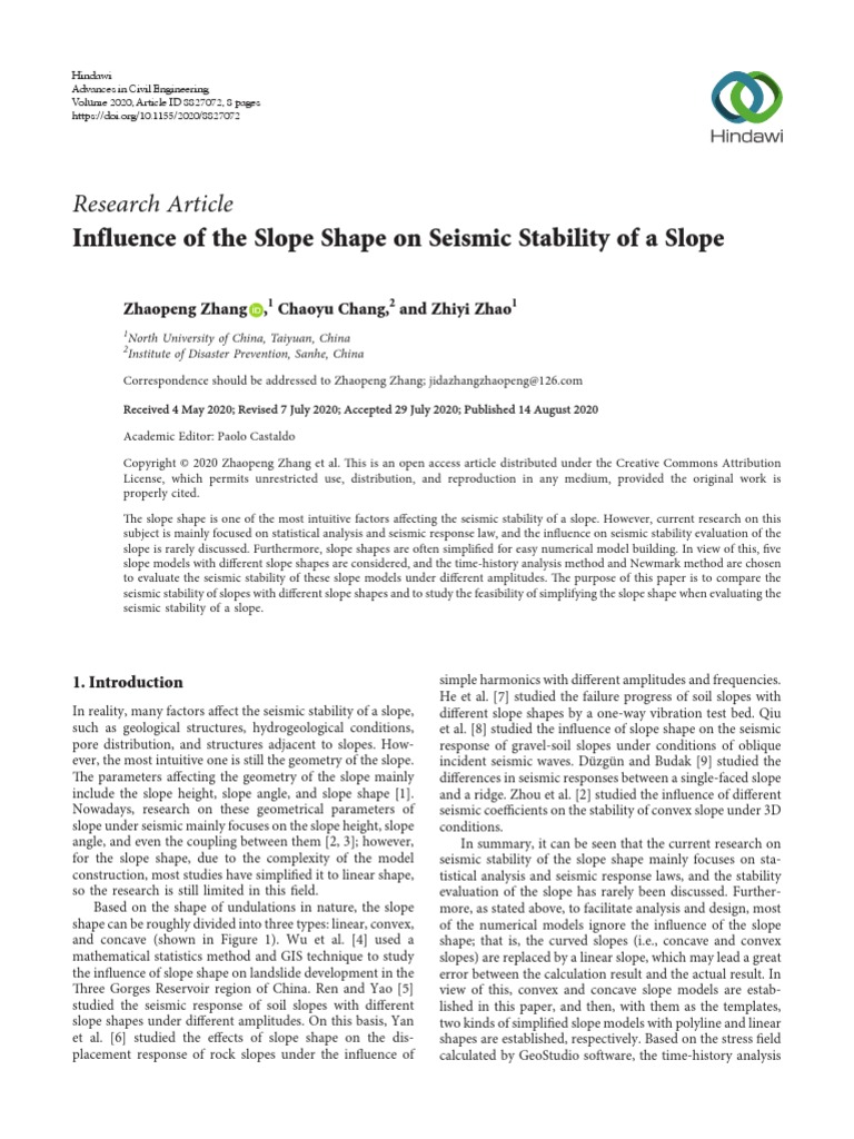 Influence of The Slope Shape On Seismic Stability of A Slope, Zhang ...