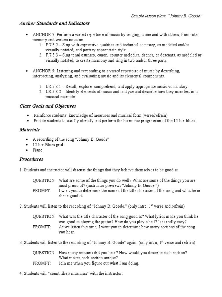Lesson Plan: Teaching 12-Bar Blues | PDF | Song Structure | Blues