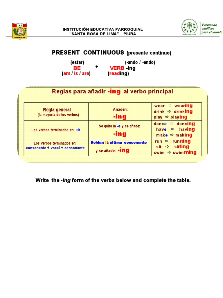 Ejercicios de Presente Continuo | PDF