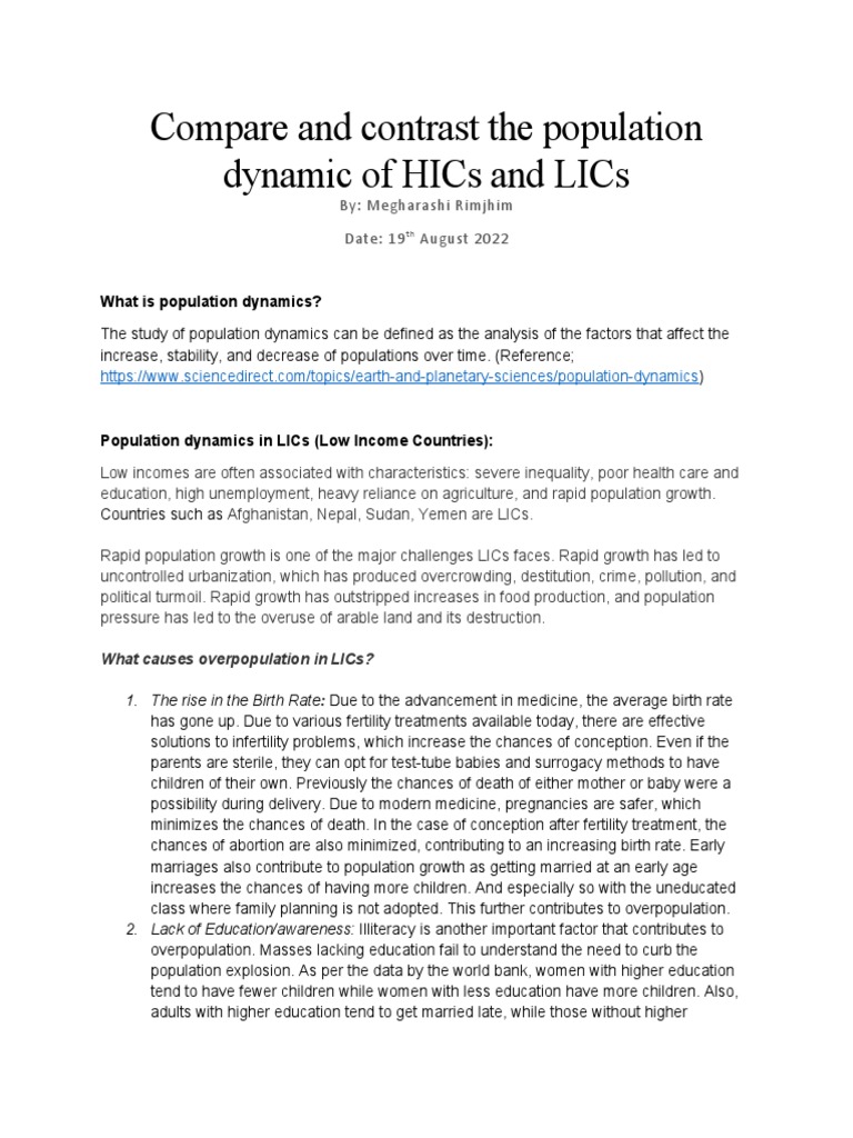 HICs vs LICs: Population Dynamics Explained | PDF | Cost Of Living ...