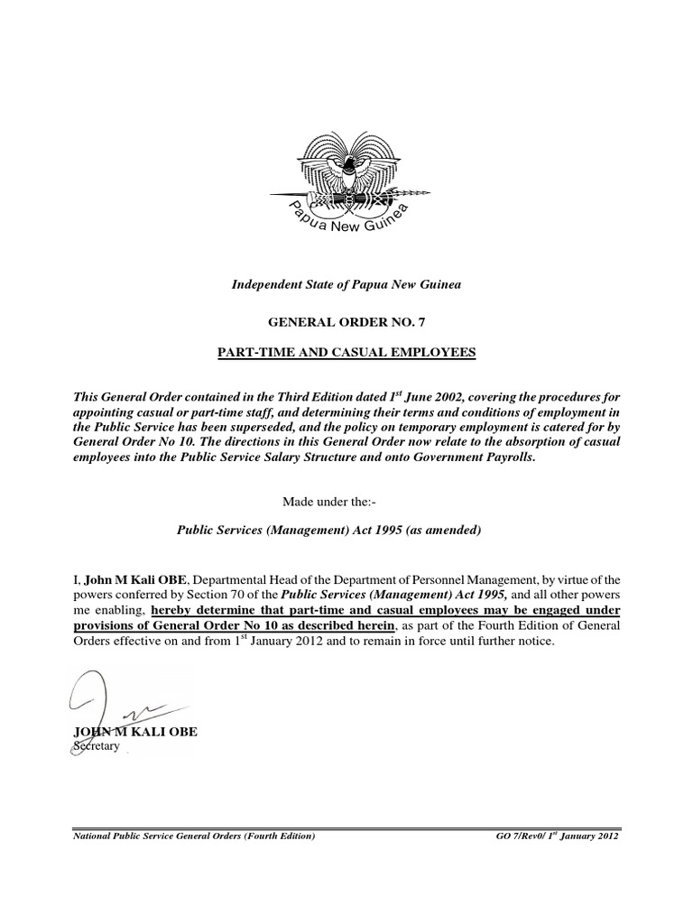 General Order No. 7: Casual Employment Policy | PDF | Business ...
