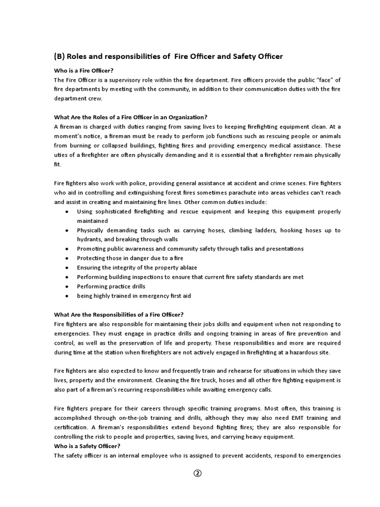 Role & Responsibility | PDF | Firefighter | Safety
