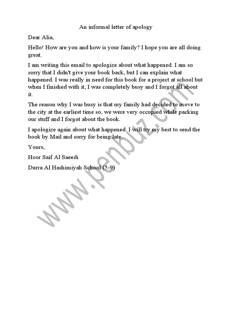An Informal Letter of Apology PDF | PDF