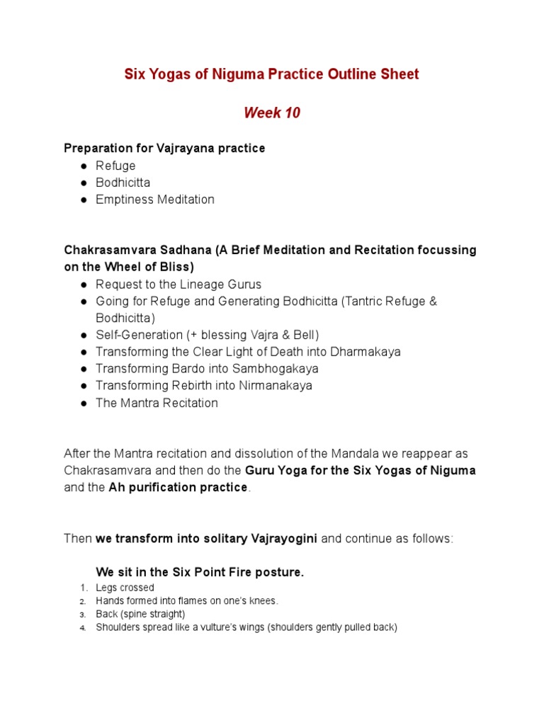 Week 10 - Six Yogas of Niguma Practice Outline Sheet 1 | PDF | Self ...