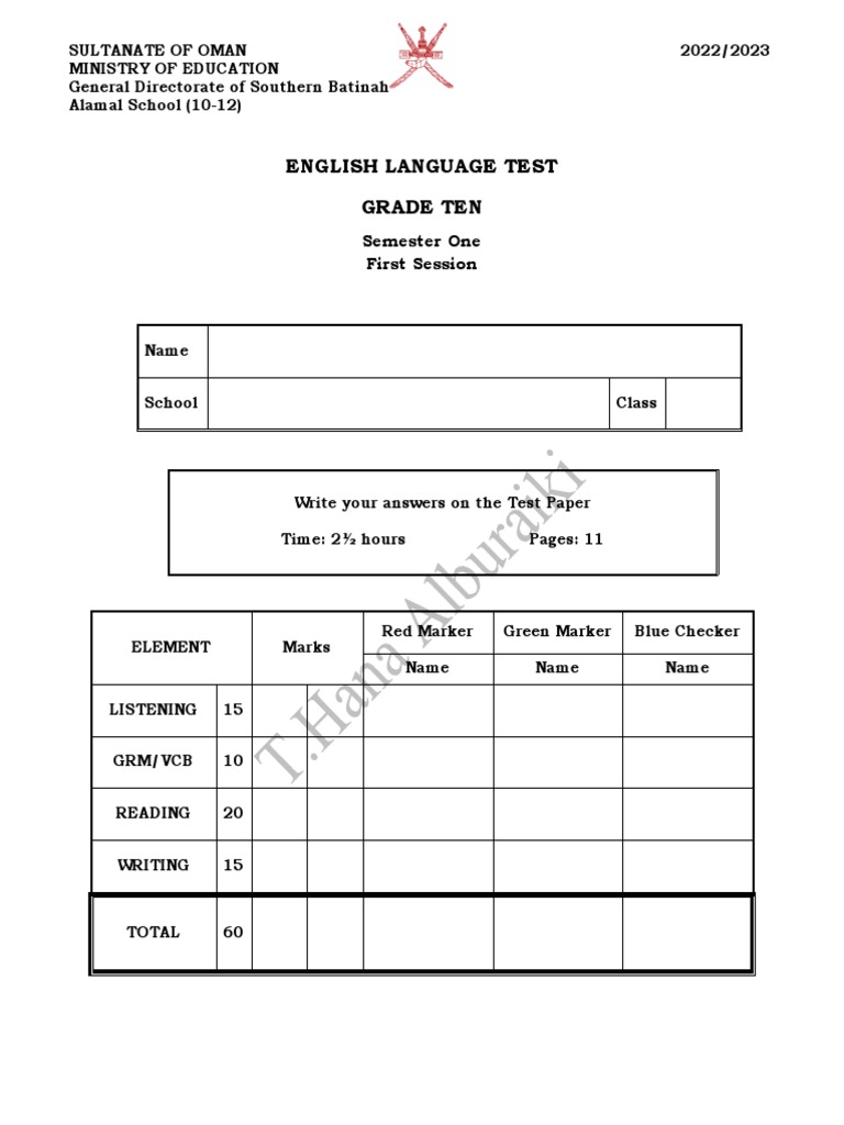 Grade10 Sem1 Final Exam 22-23 | PDF