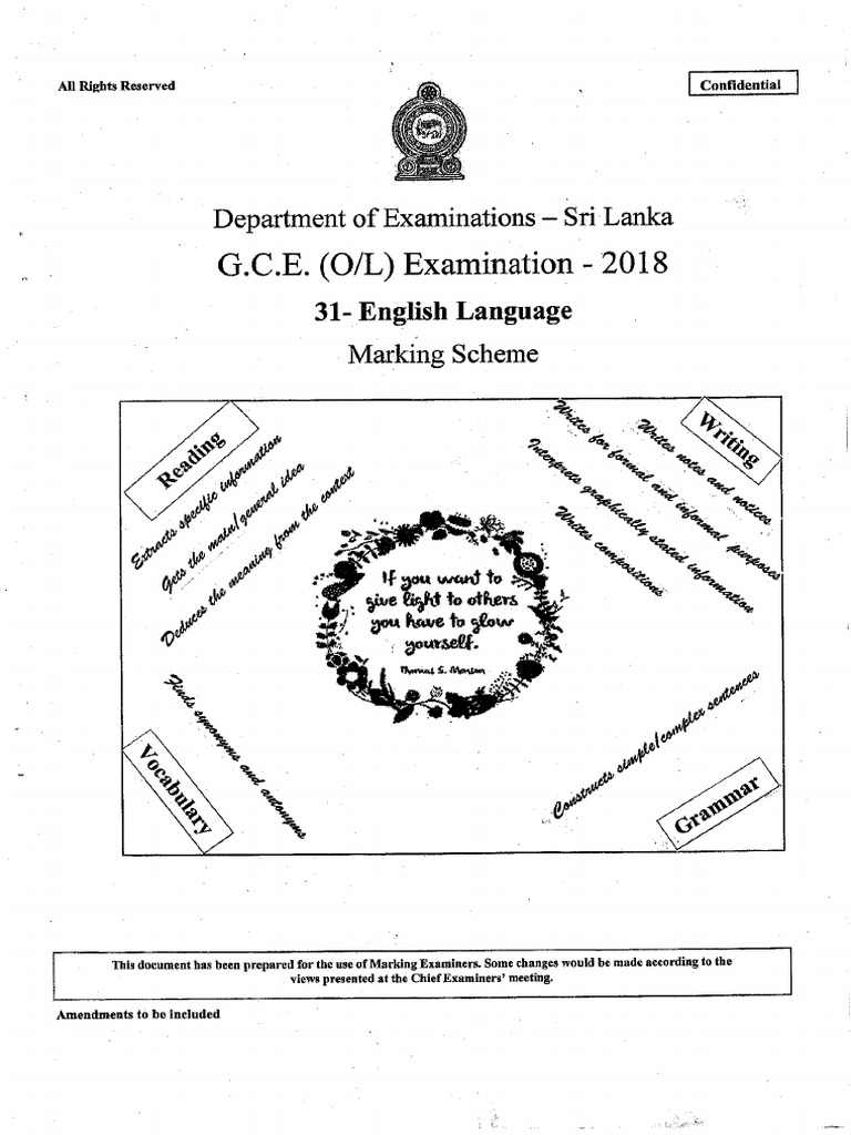 2018 Ol English Marking Scheme English Medium Pdf