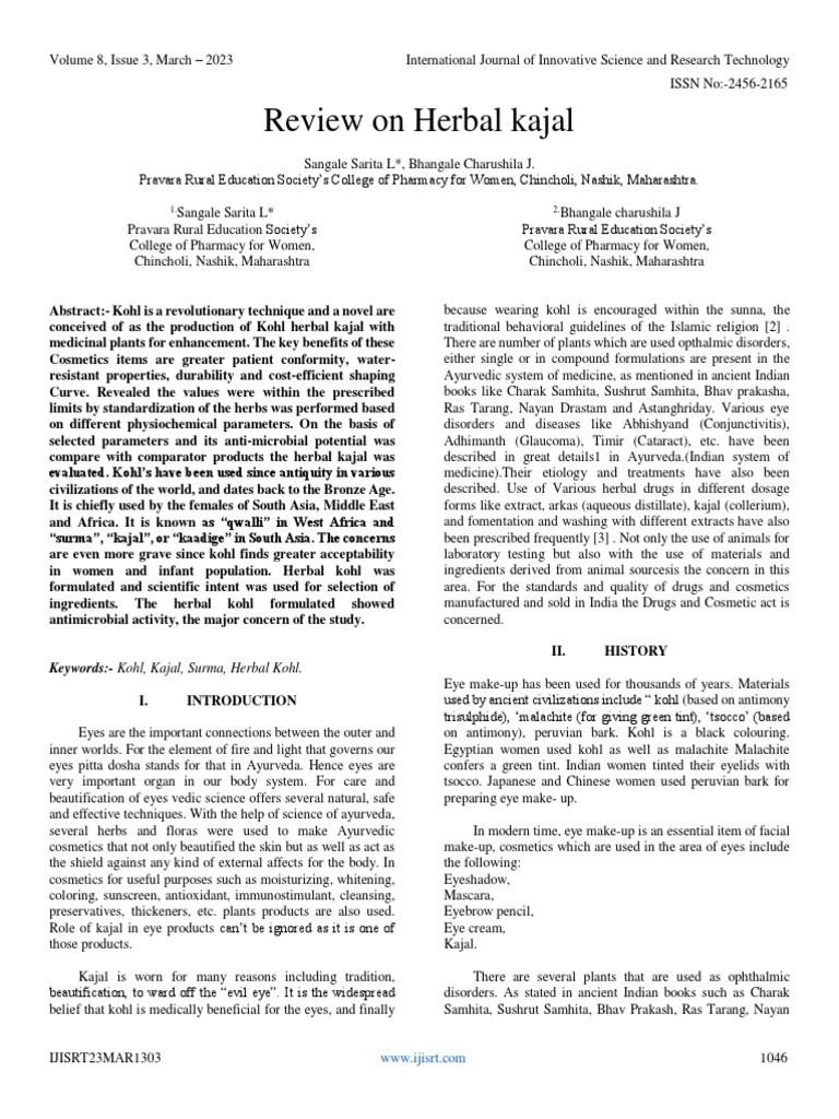 Review On Herbal Kajal | PDF | Wax | Ayurveda