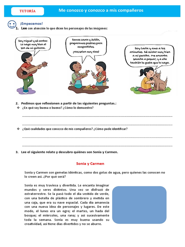 D1 A3 FICHA TUT. Me Conozco y Conozco A Mis Compañeros | PDF