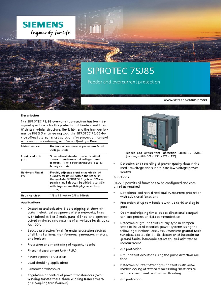 SIPROTEC 7SJ85 Profile | PDF | Electrical Engineering | Manufactured Goods