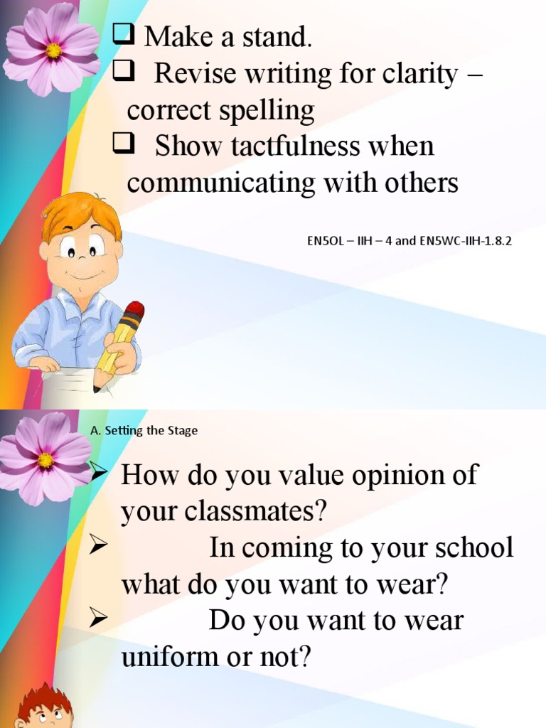 ENGLISH 5 Q2 WEEK 8 Make A Stand BY Sir Rei Marasigan | PDF