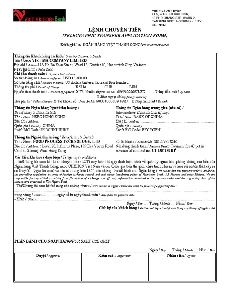 3a. TT 2. Lenh Chuyen Tien Tra Truoc PDF | PDF