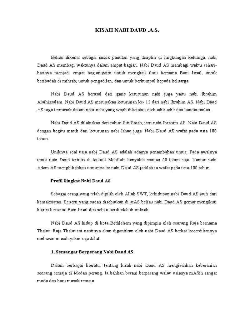 Kisah Inspiratif Nabi Daud AS | PDF