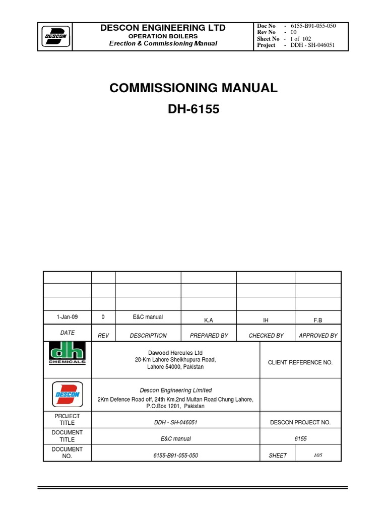 Commissioning Manual DH-6155: Descon Engineering LTD | Download Free PDF | Boiler | Duct (Flow)