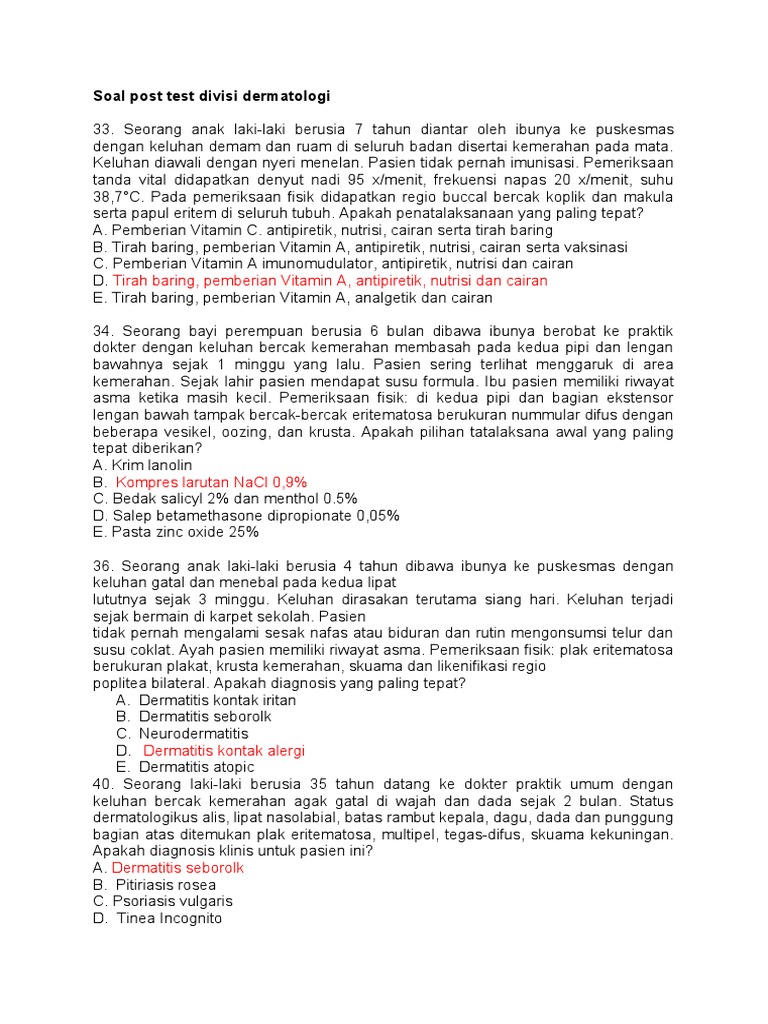 Soal Post Test Divisi Dermatologi | PDF