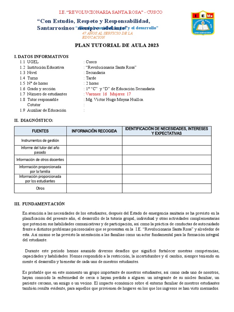 01 Plan de Aula 2023 | PDF
