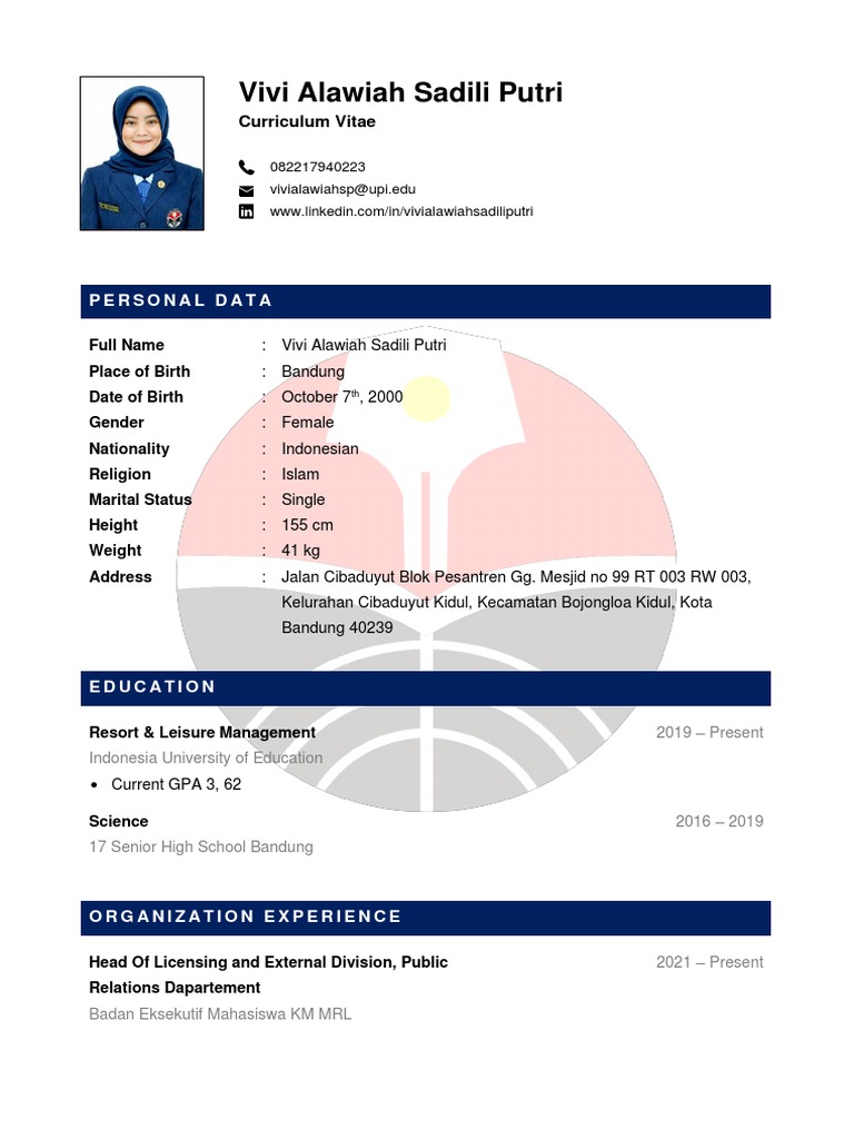 Vivi Alawiah Sadili Putri: Curriculum Vitae | PDF