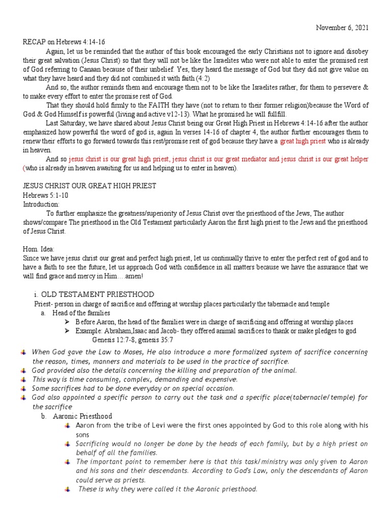 11 Jesus Christ Our Great High Priest Pdf Aaron Jesus