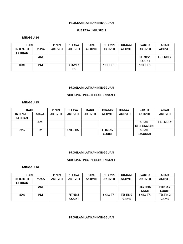 PROGRAM LATIHAN MINGGUAN- faz | PDF