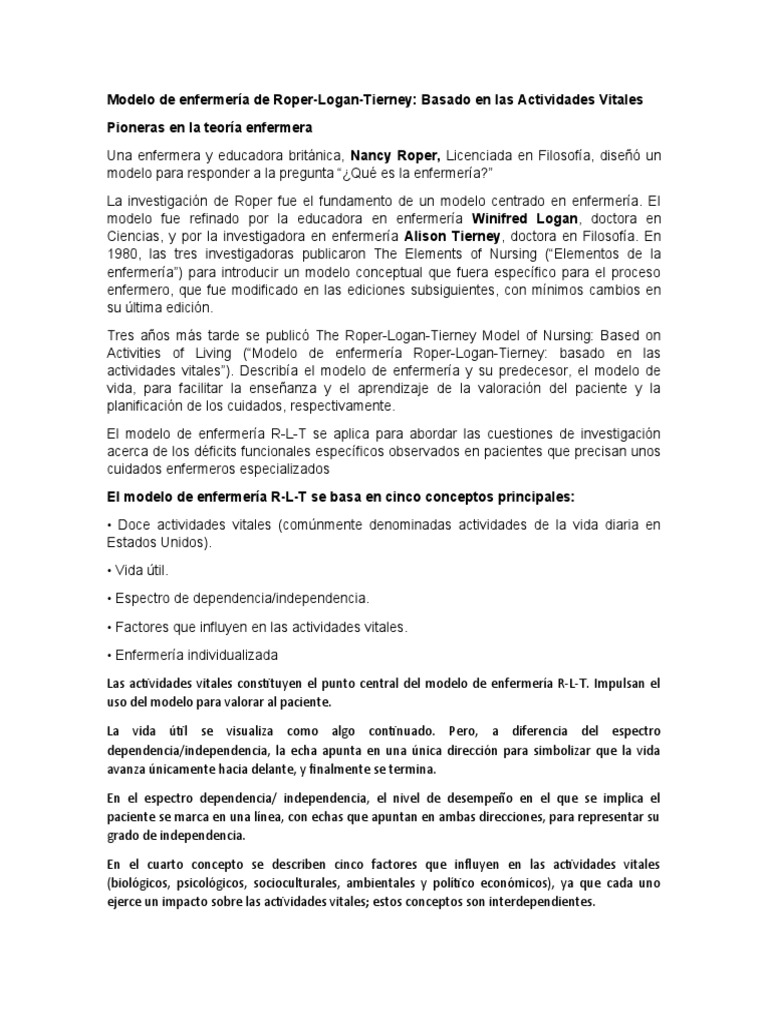 Modelo de Enfermería de Roper | PDF | Enfermería | Cognición