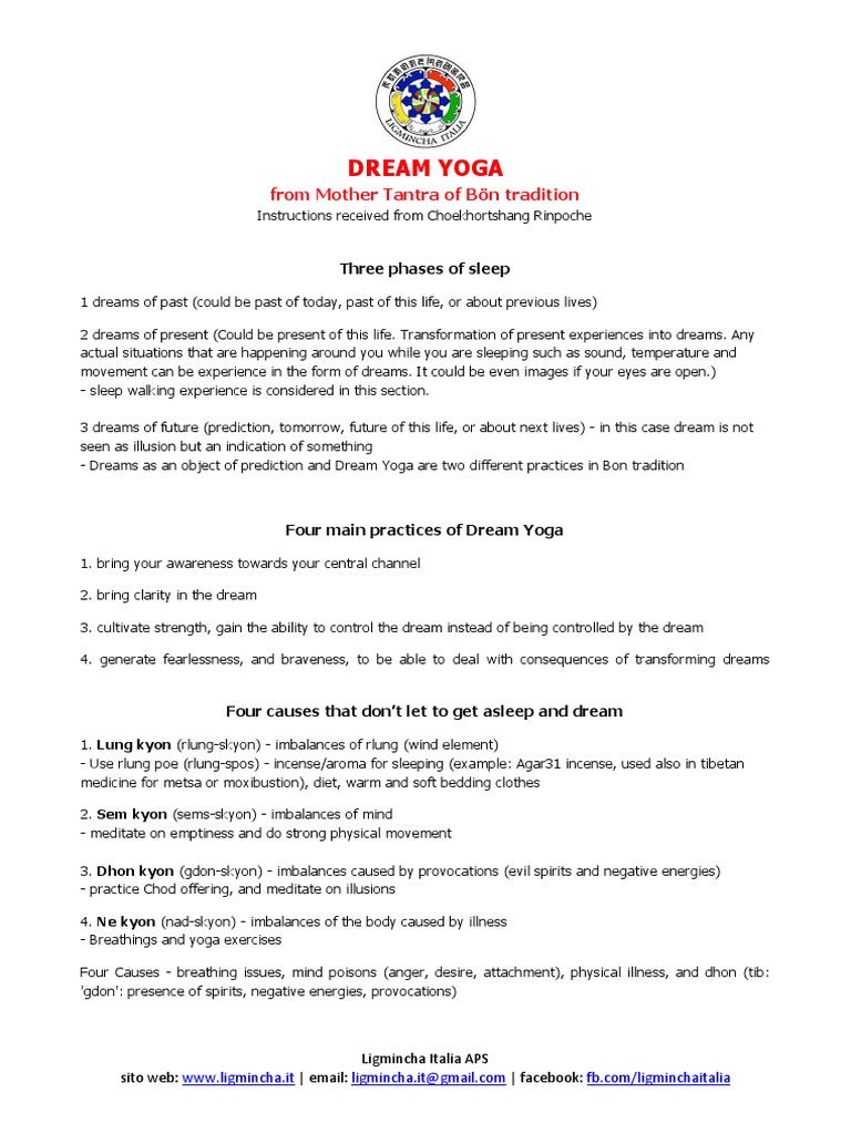 Dream Yoga Handouts - Final Version PDF | PDF | Yoga | Dream