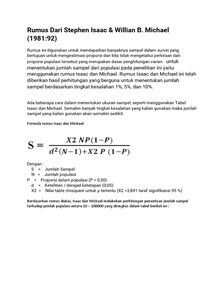 Rumus Dari Stephen Isaac & Willian B. Michael (1981:92) | PDF | Metode & Bahan Ajar | Kesehatan ...
