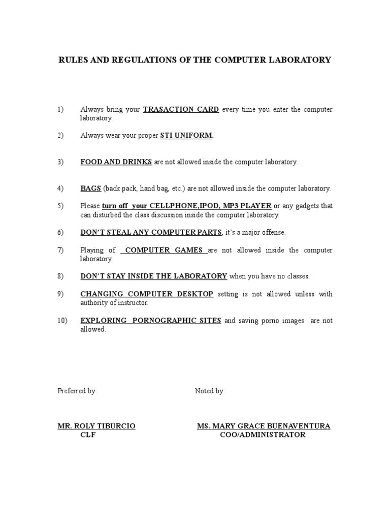 Rules and Regulations of The Computer Laboratory | PDF