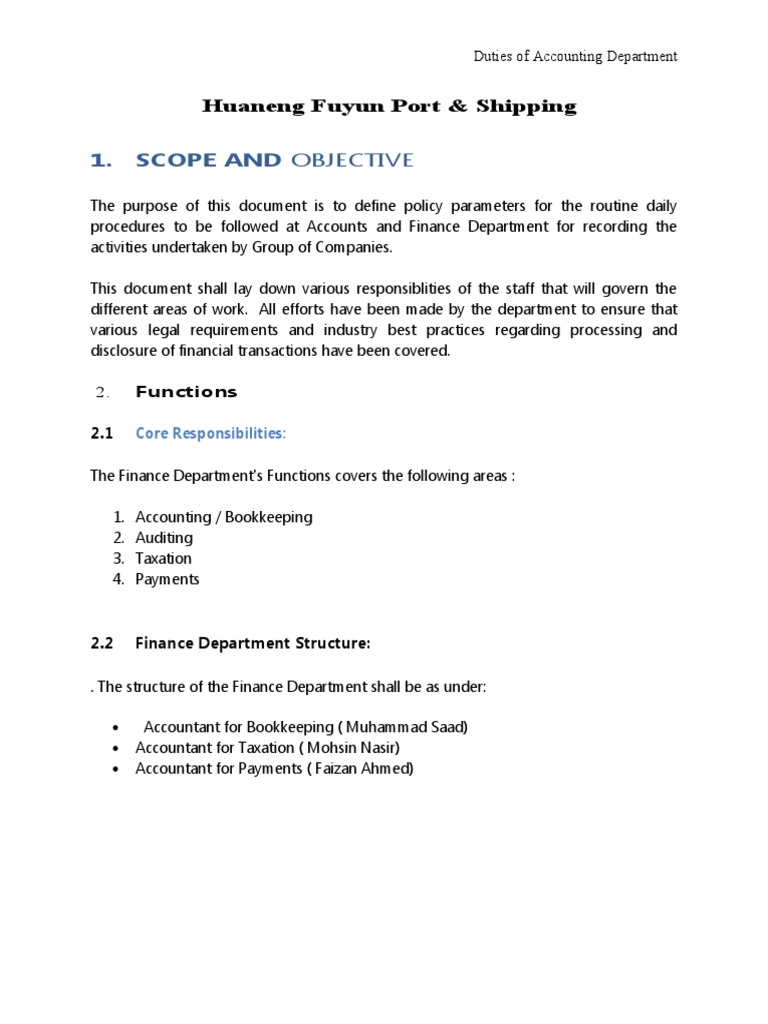 Finance Department Functions | PDF | Accounting | Bookkeeping