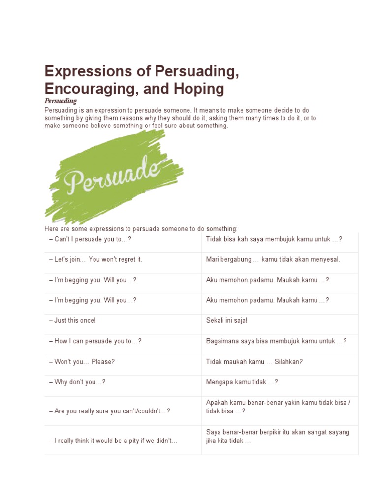 Expressions of Persuading, Encouraging, and Hoping | PDF