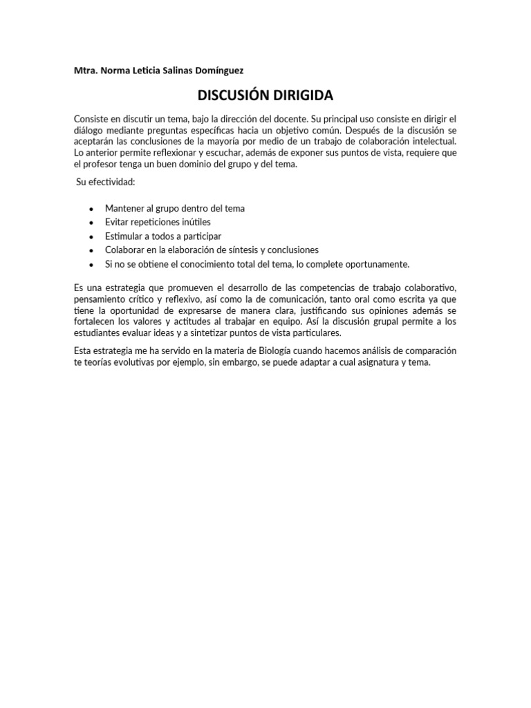 Estrategia de Discusión Dirigida | PDF | Crecimiento personal y profesional