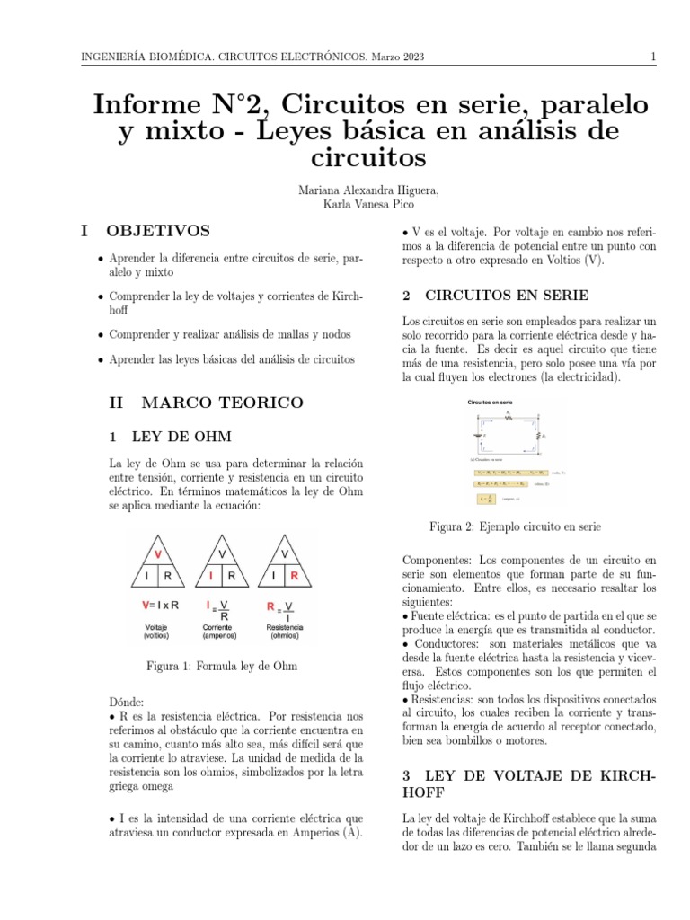 Informe N 2 Aplicaci N Circuito En Serie Paralelo Y Mixto Pdf Pdf 6592