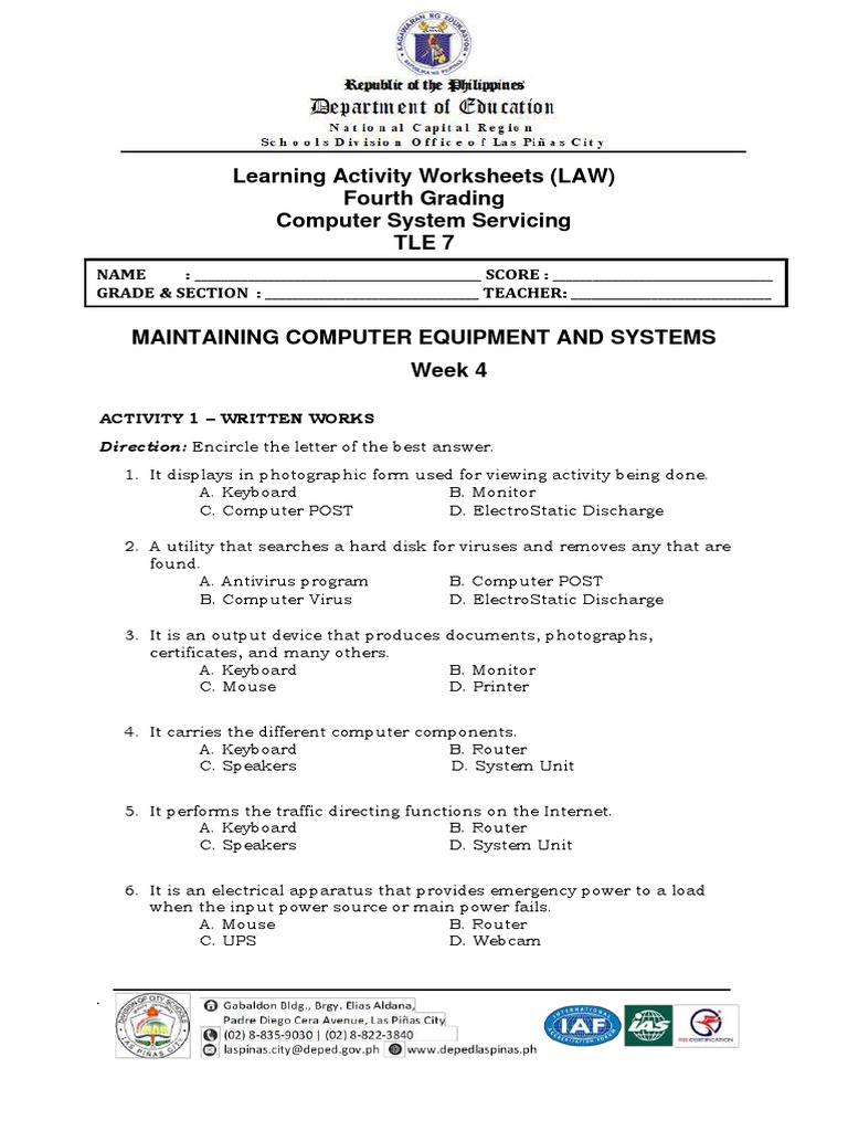 G7 WORKSHEET ICT Week 4 NEW | PDF | Computer Network | Computer Keyboard