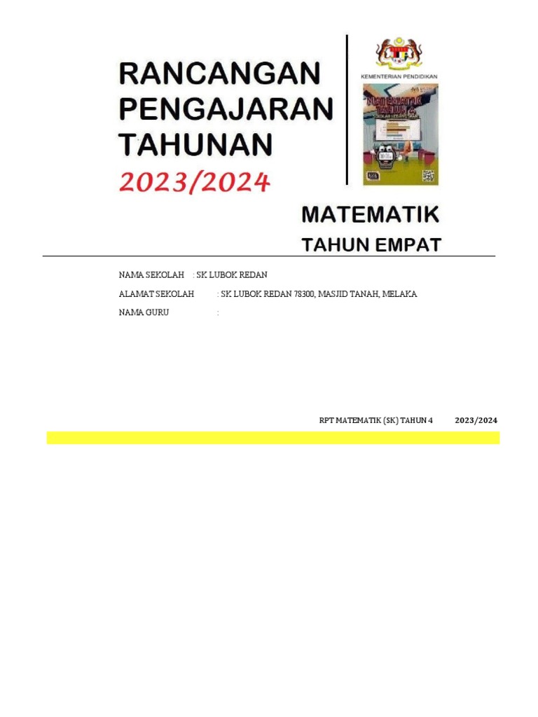 RPT Matematik Tahun 4 SK Lubok Redan | PDF