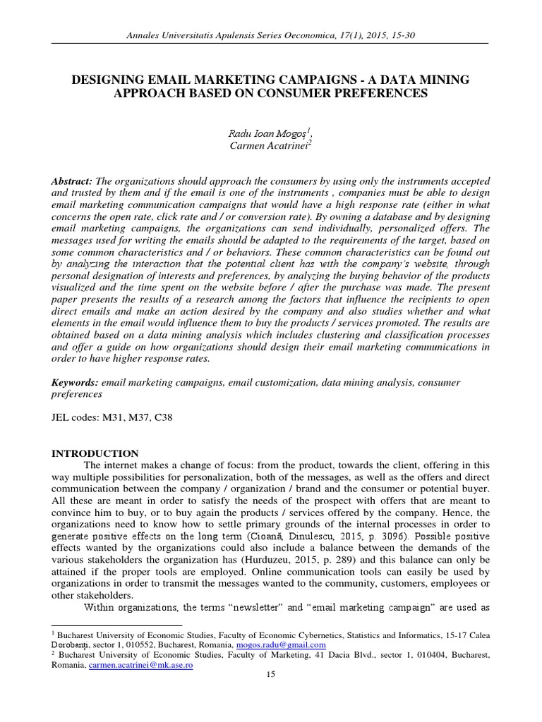 Designing Email Marketing Campaigns - A Data Mining Approach Based On Consumer Preferences | PDF ...