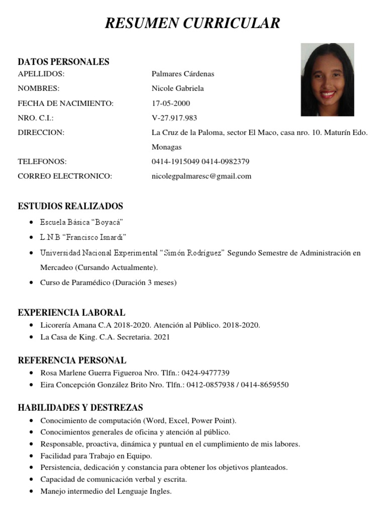 RESUMEN CURRICULAR Nicole | PDF