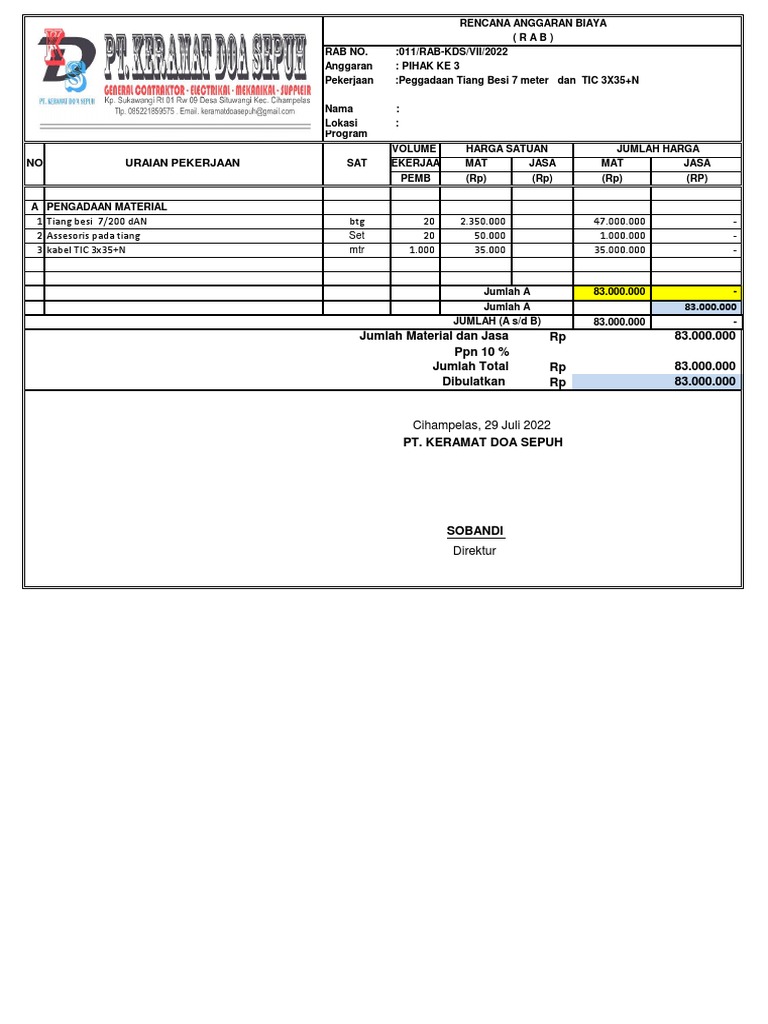 PENGADAAN TIANG Besi 7 M 20 BTG | PDF