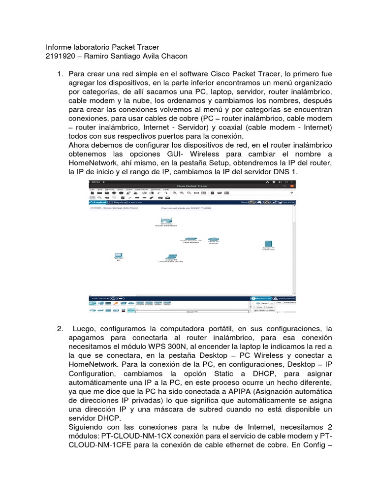 Informe Packet Tracer | Descargar gratis PDF | Dirección IP | Enrutador (Computación)