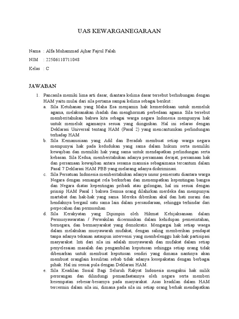 Uas Kewarganegaraan: Jawaban | PDF