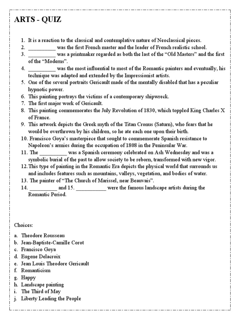 Arts Quiz: Romanticism & Key Artists | PDF | History